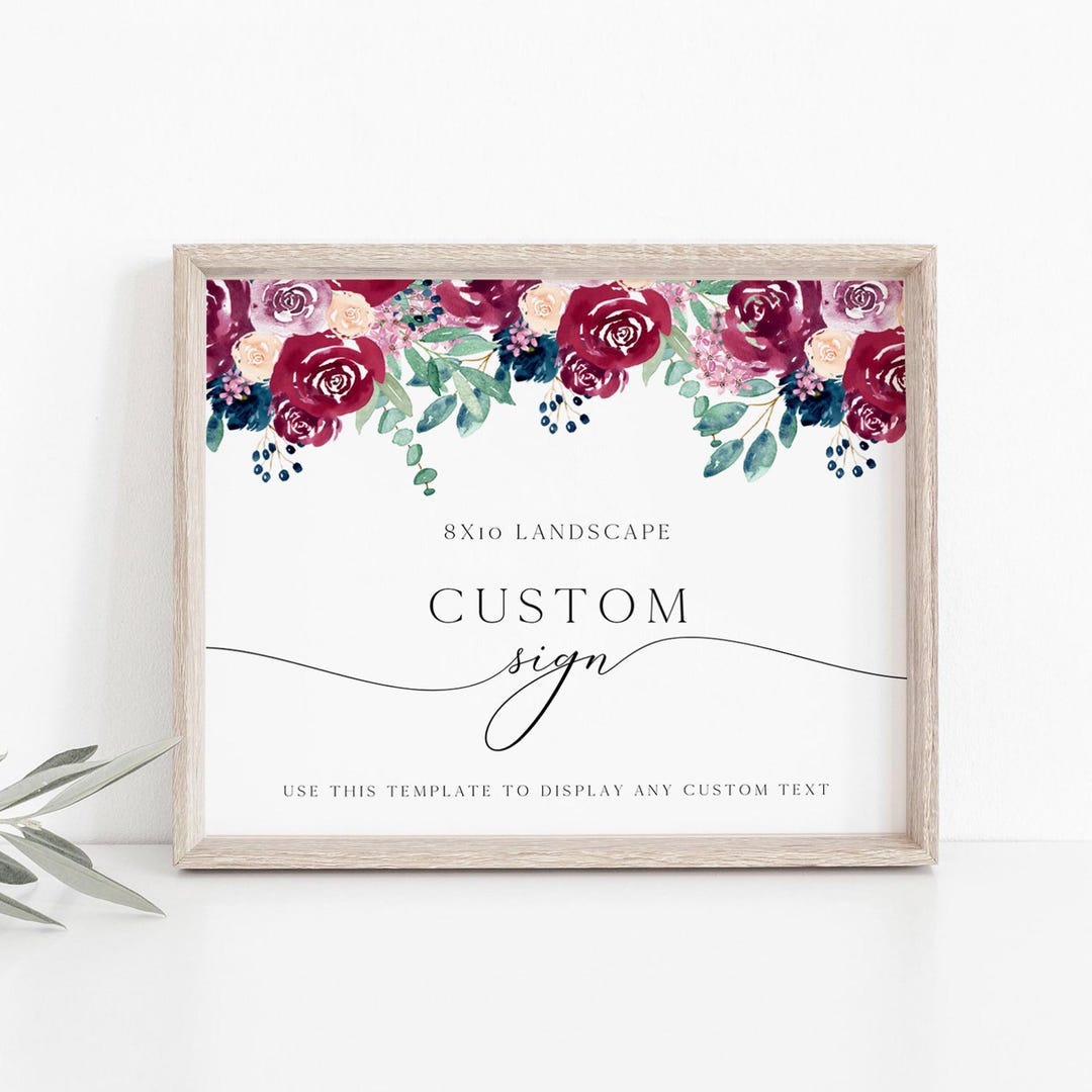 Custom 8x10" Sign Template, Burgundy Wedding Table Signage, Marroon ...