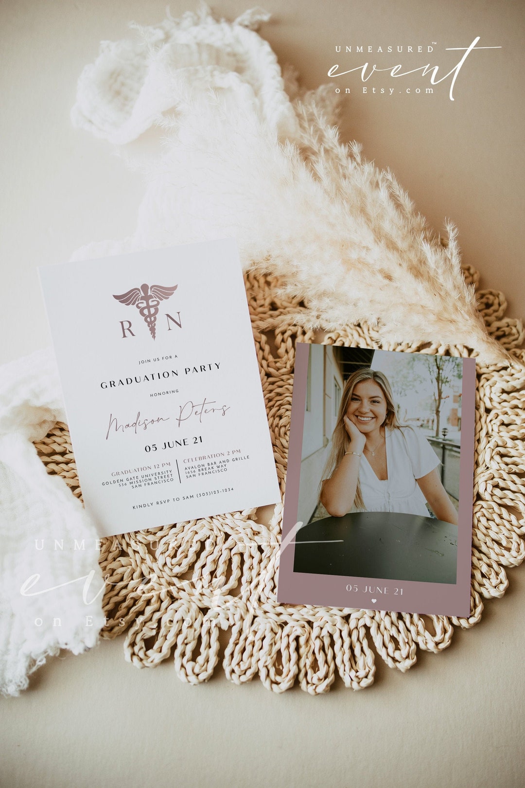 MAEVE Rose Gold Nurse Graduation Invitation Template, Printable RN ...