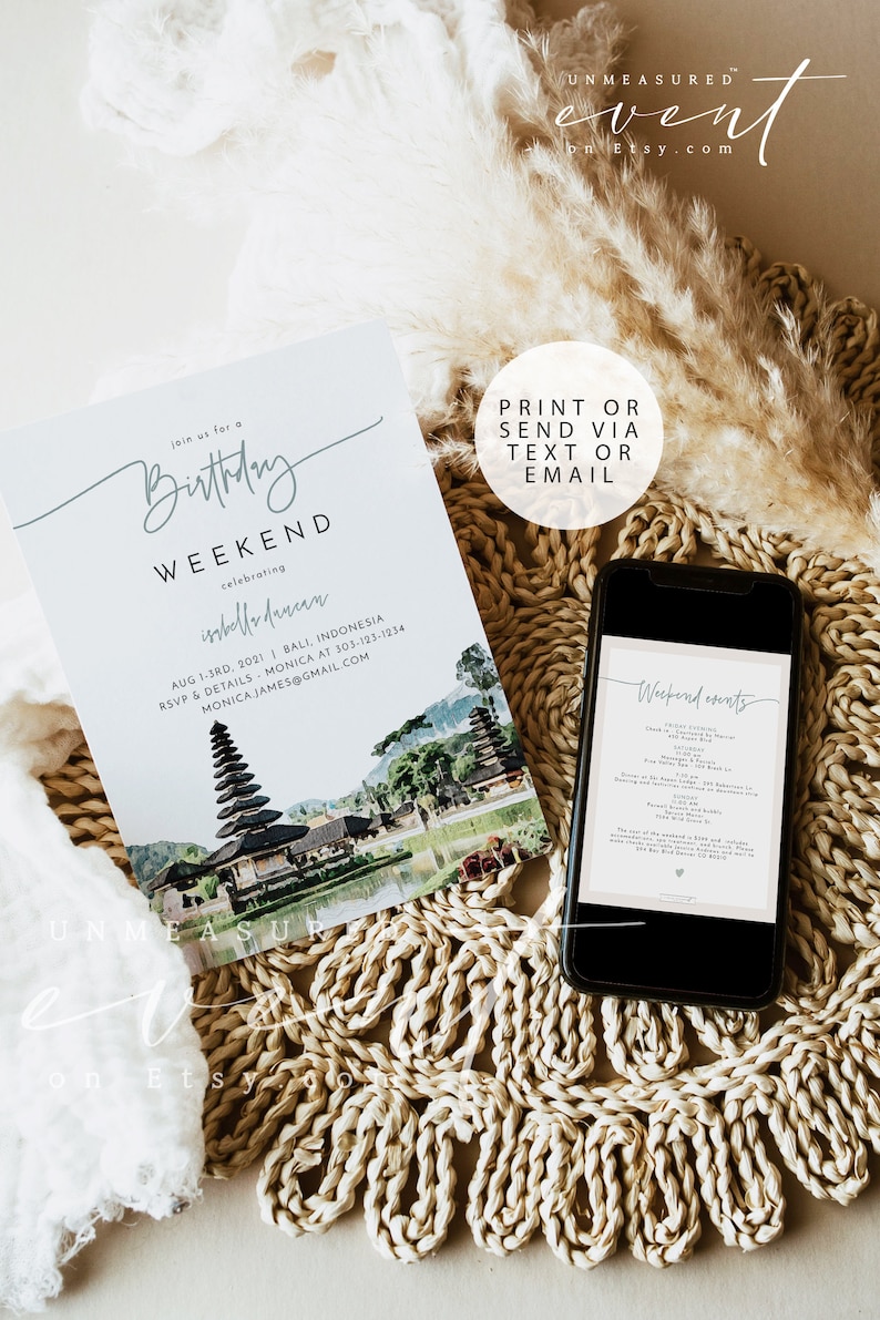 BALI Birthday Invitation & Itinerary Template Watercolor Bali | Etsy