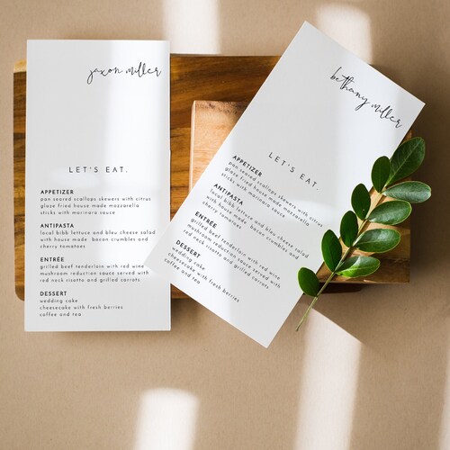 Menu With Guest Name Menu Place Card Minimalist Wedding - Etsy
