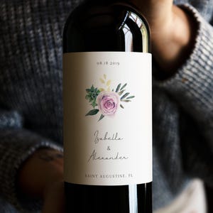 Purple Floral Succulent Wedding Wine Label Template, Wedding Table Wine ...