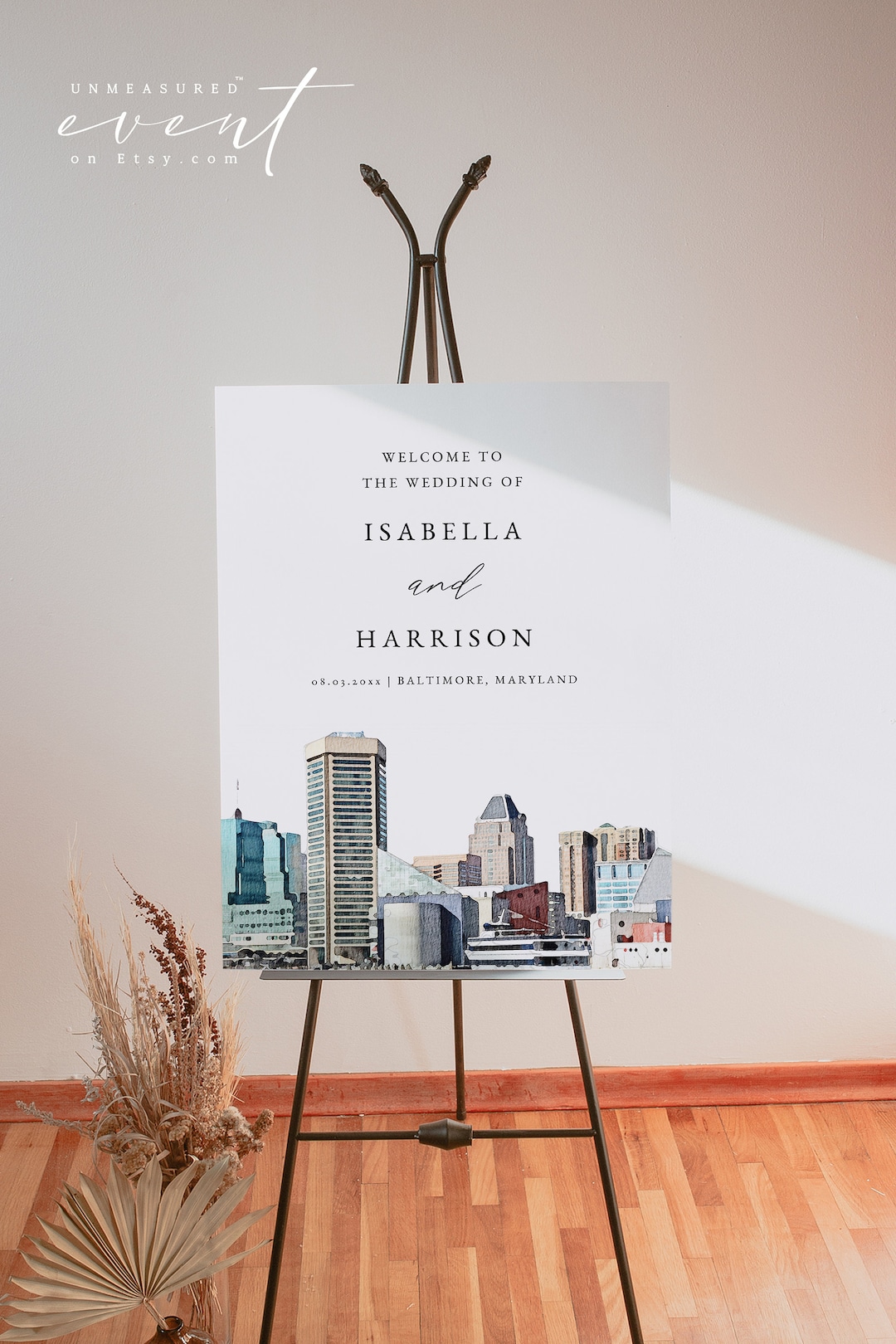 BALTIMORE Wedding Welcome Sign Template, Watercolor City Skyline ...