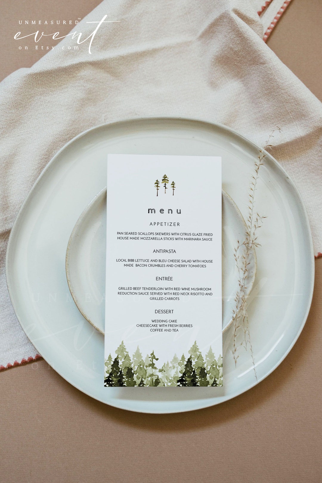 JENNA Rustic Pine Wedding Menu Template, Tree Wedding Menu Template ...