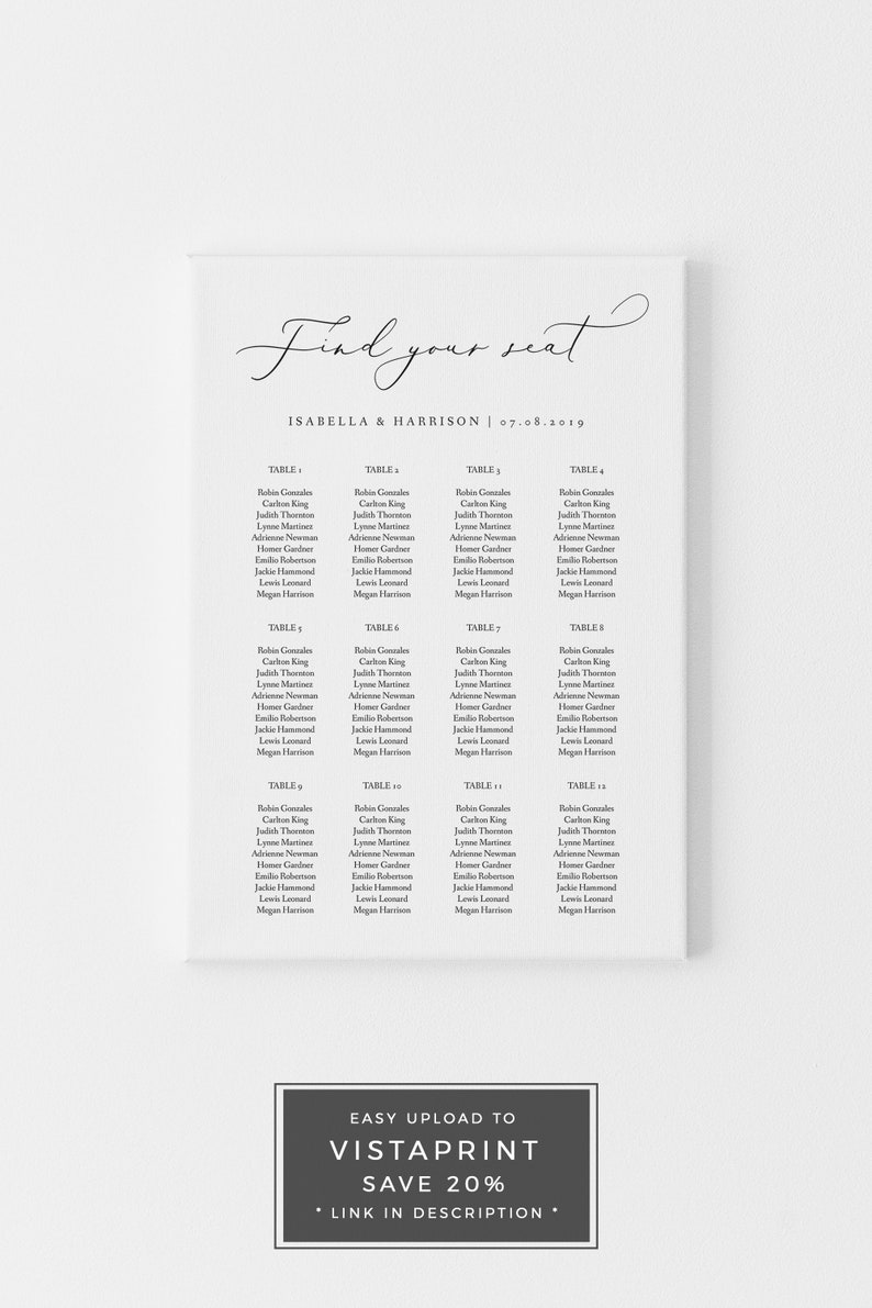 EVELYN Minimalist 8x10 Seating Chart Template 8 Table - Etsy