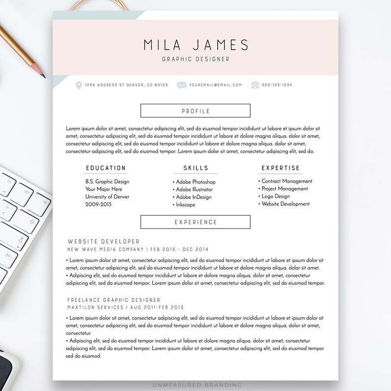 Mint and Blush Resume Template Resume Template Instant | Etsy