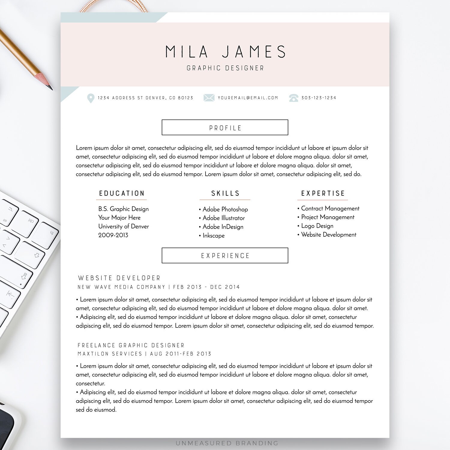 Mint and Blush Resume Template, Resume Template Instant Download ...
