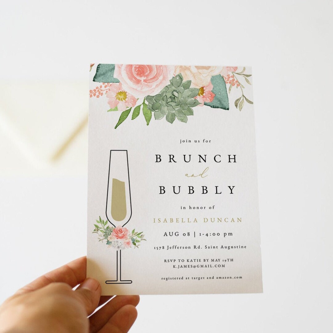FINLEY | Blush Champagne Brunch and Bubbly Invitation Template, Peach ...