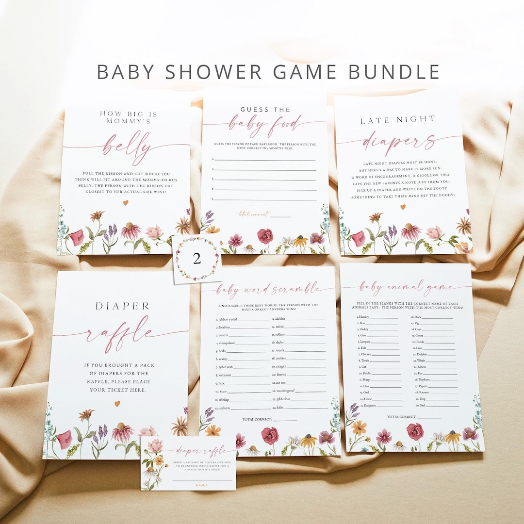CAMILLA Wildflower Baby Shower Game Bundle, Floral Baby Shower Games ...