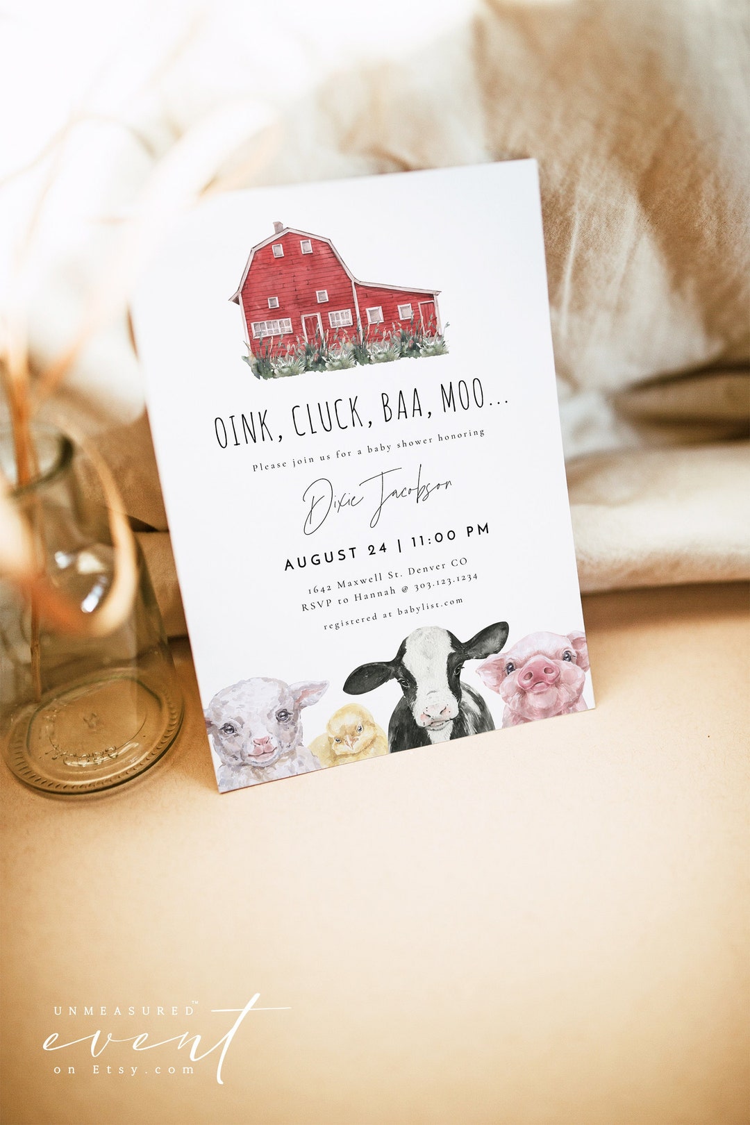 DIXIE Farm Baby Shower Invitation Template, Barn Baby Shower Invitation ...