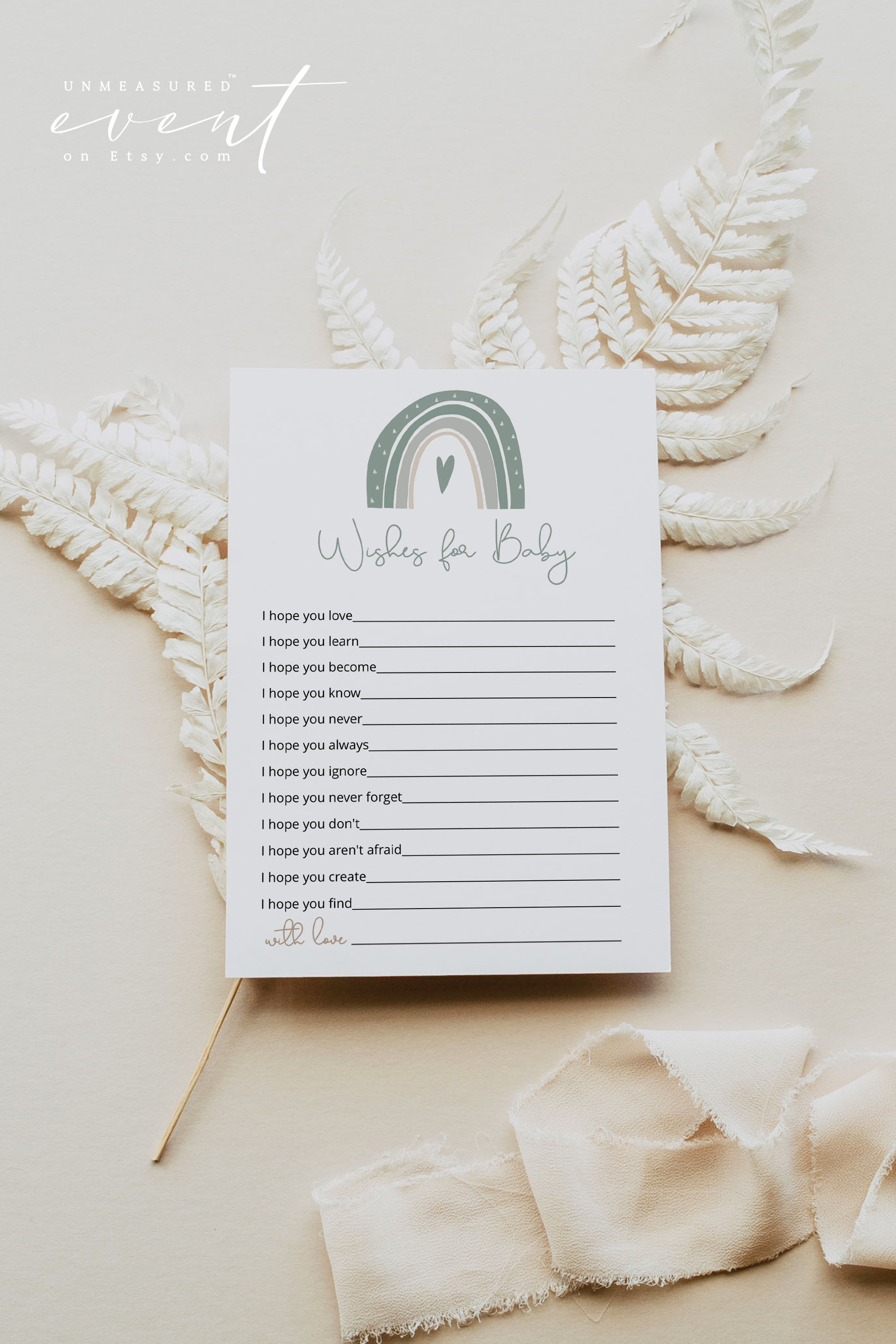 GITA Sage Green Rainbow Wishes for Baby Printable, Boho Rainbow Baby ...