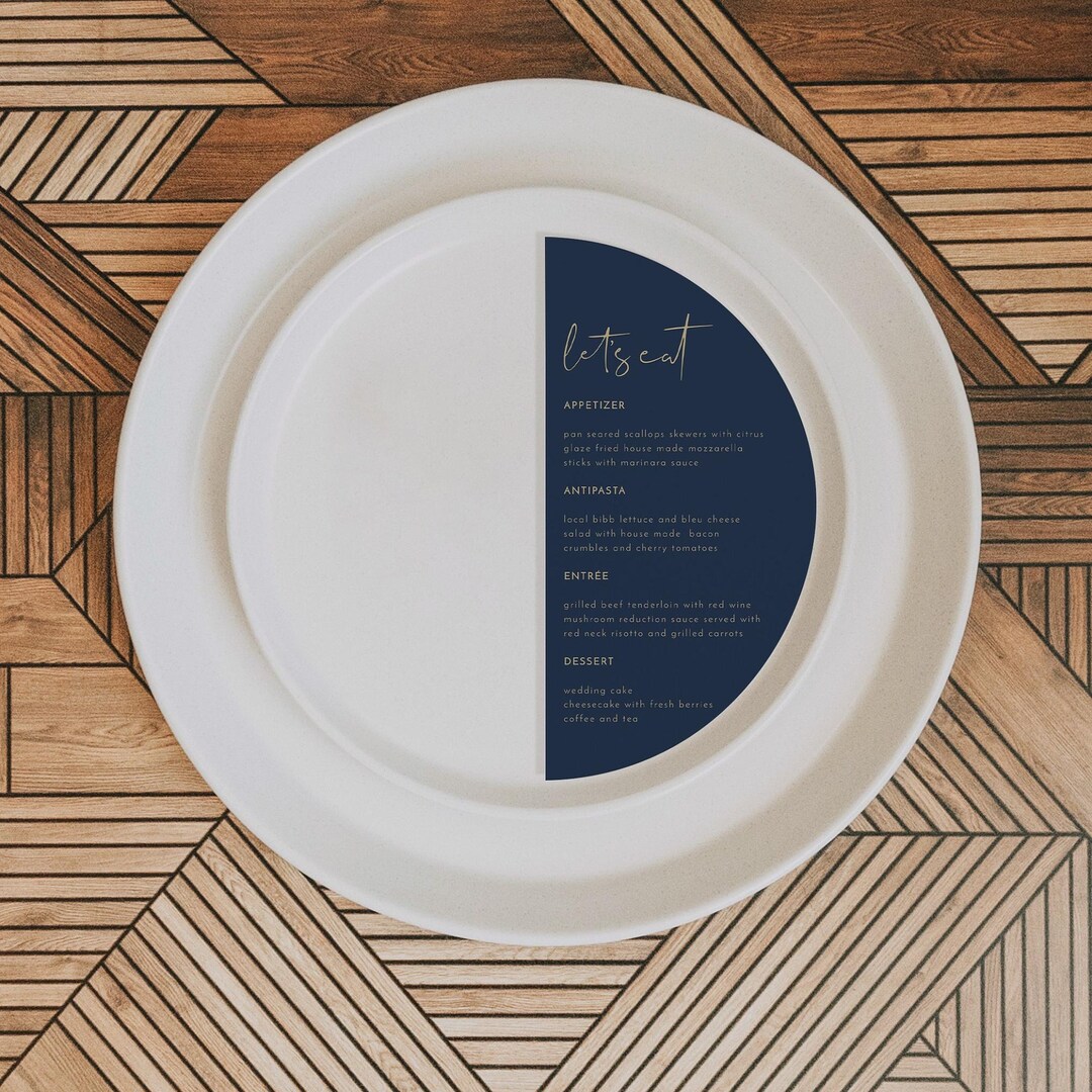 Navy and Gold Half Moon Menu Template, Modern Half Circle Menu Card ...