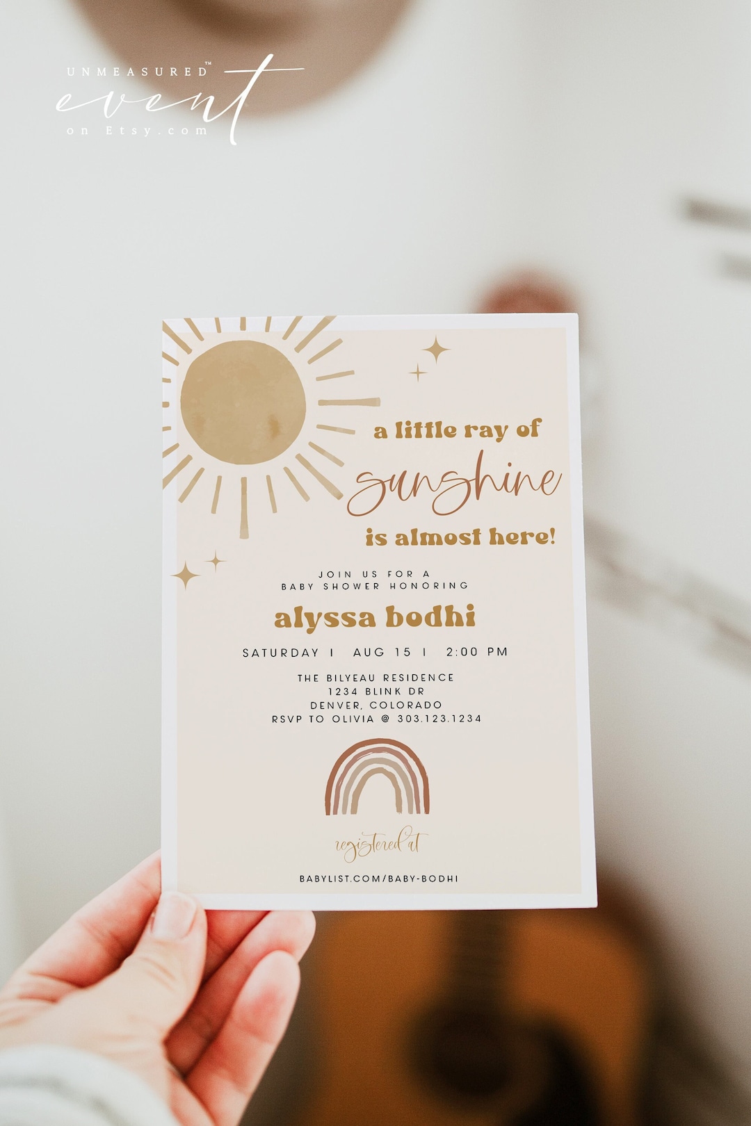 Sunshine Baby Shower Invitation, Boho Sun Baby Shower Invite, A Little ...