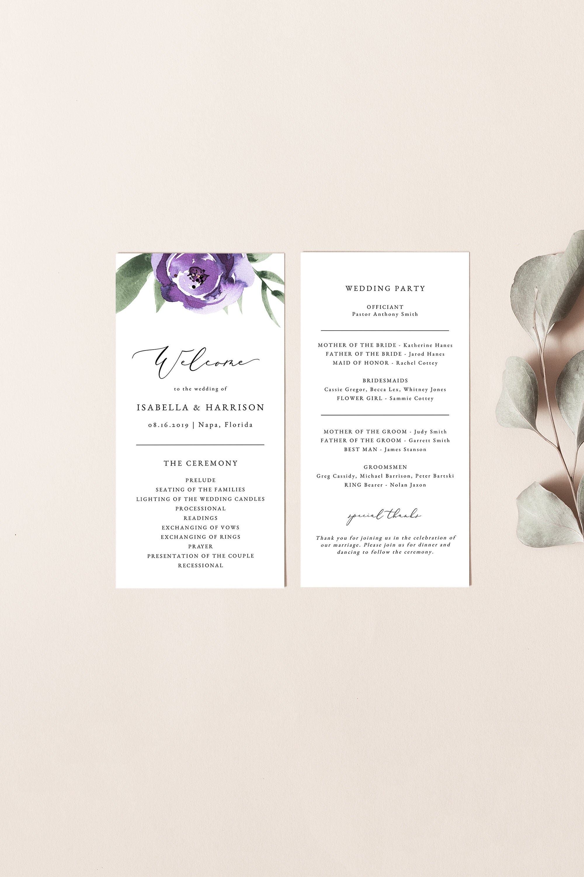 LILAH Purple Wedding Program Template Lilac Wedding Program - Etsy