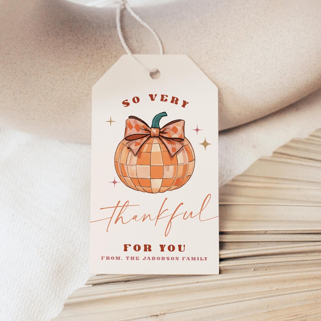 JONI PRINTED + SHIPPED Thanksgiving Gift Tag, Disco Pumpkin Gift Tag ...
