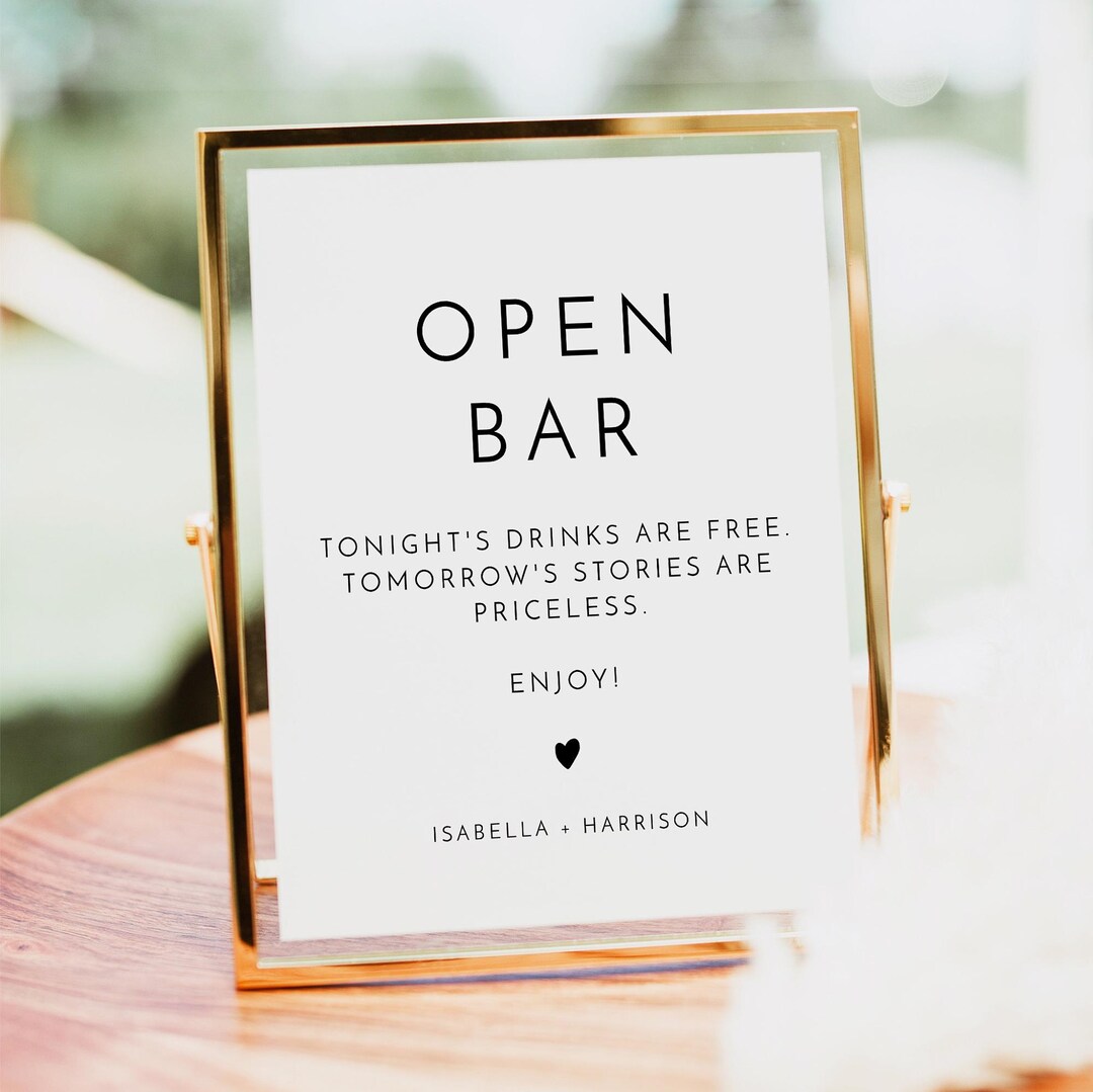 Open Bar Sign Printable, Funny Bar Sign for Wedding, Memorial Sign, in ...