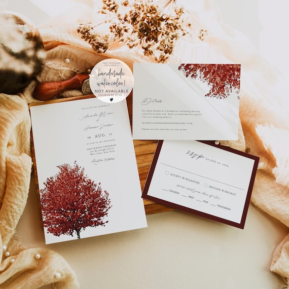 Maple Wedding Invitation Spring Invitation Card With Floral Maple And