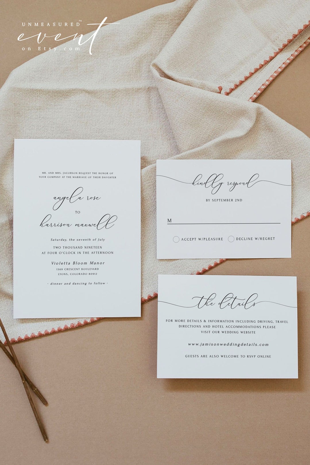 Minimalist Wedding Invitation Template Suite Classic Wedding Invitation ...