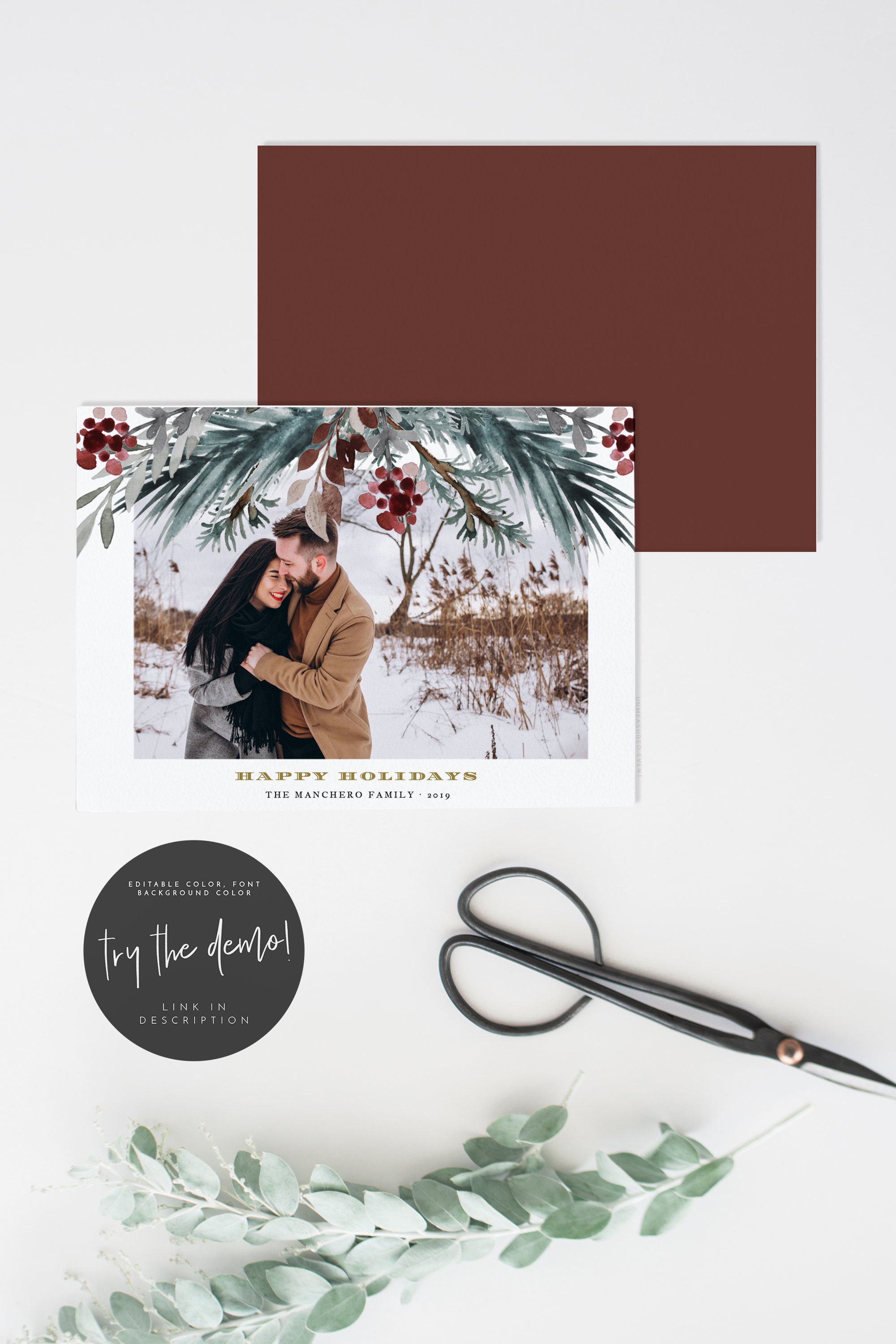 NOEL Photo Christmas Card Template Pine Christmas Card With - Etsy