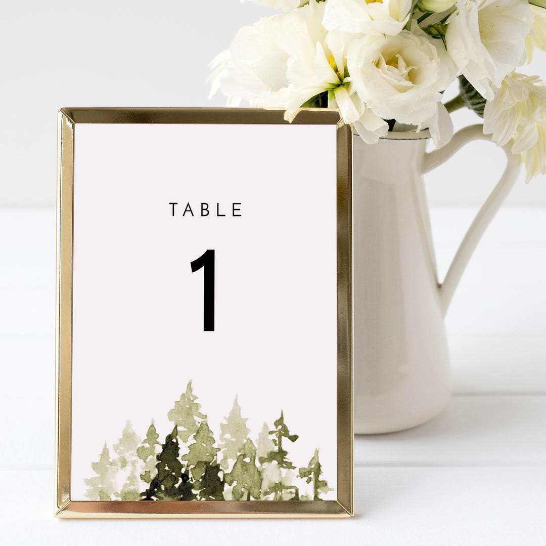 Rustic Pine Tree Table Number Template, Wedding Table Numbers ...