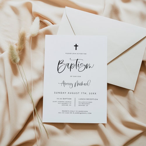 Simple Baptism Invitation Template Printable Modern Baby - Etsy