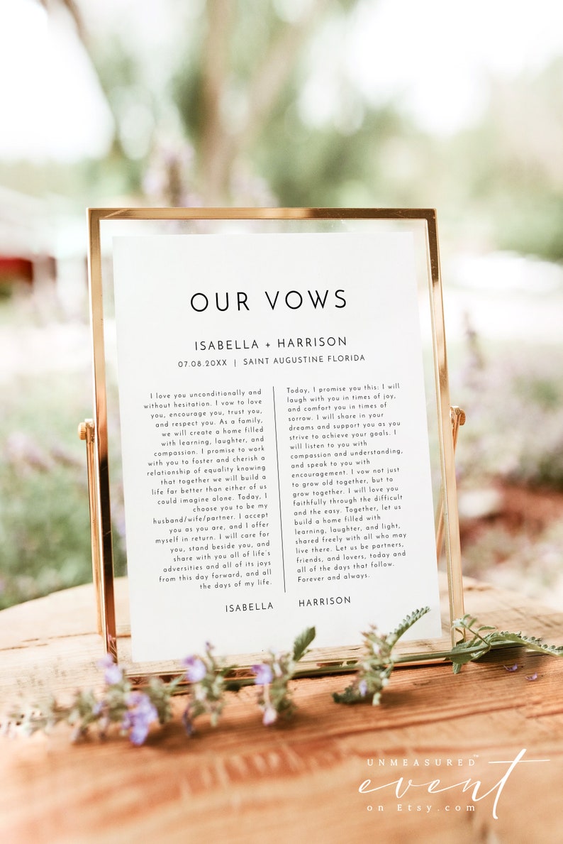 KENNEDY Modern Minimalist Wedding Vows Template, Simple Printable ...