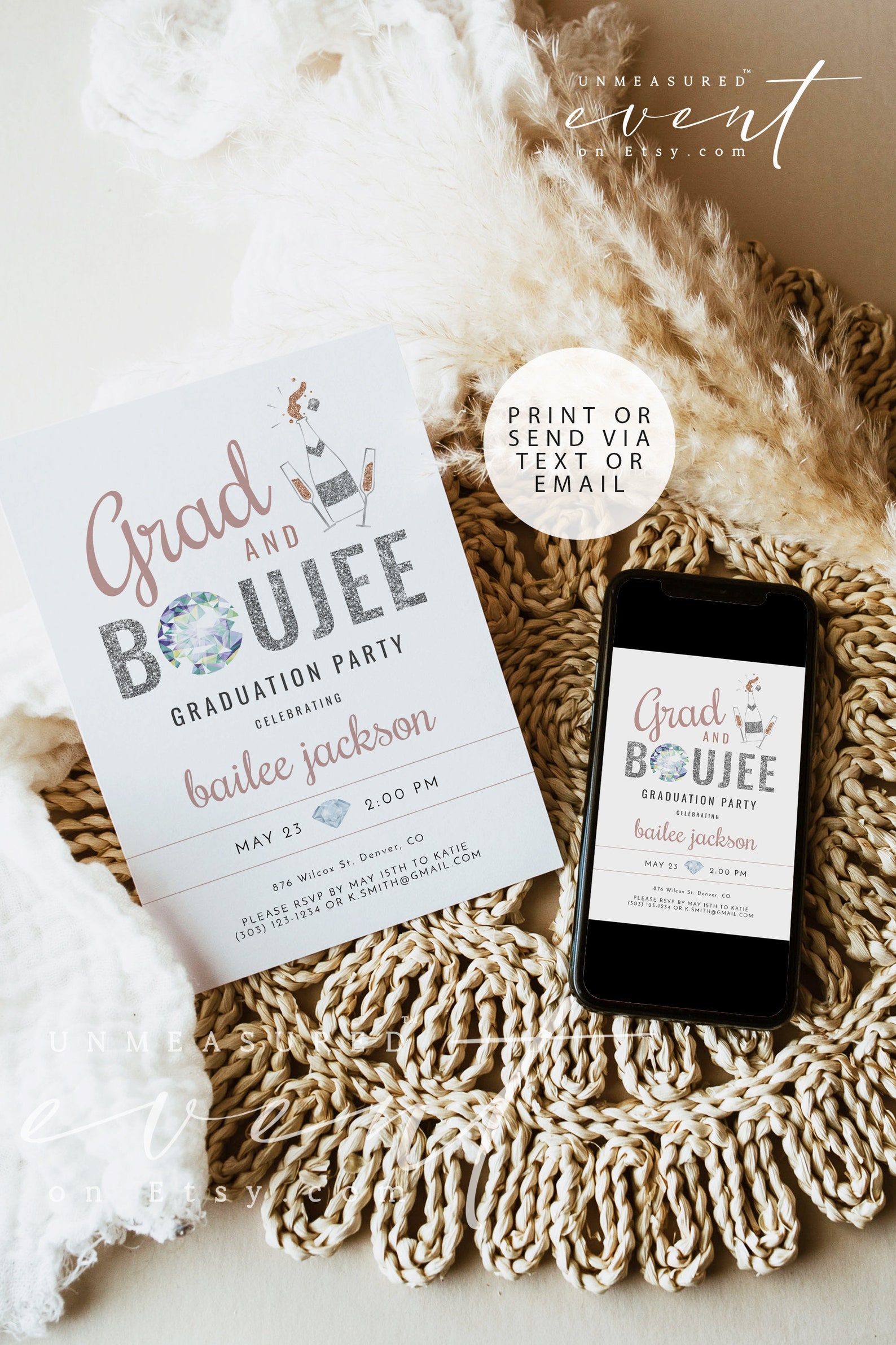 GENNA Grad and Boujee Invitation Template Graduation Party - Etsy