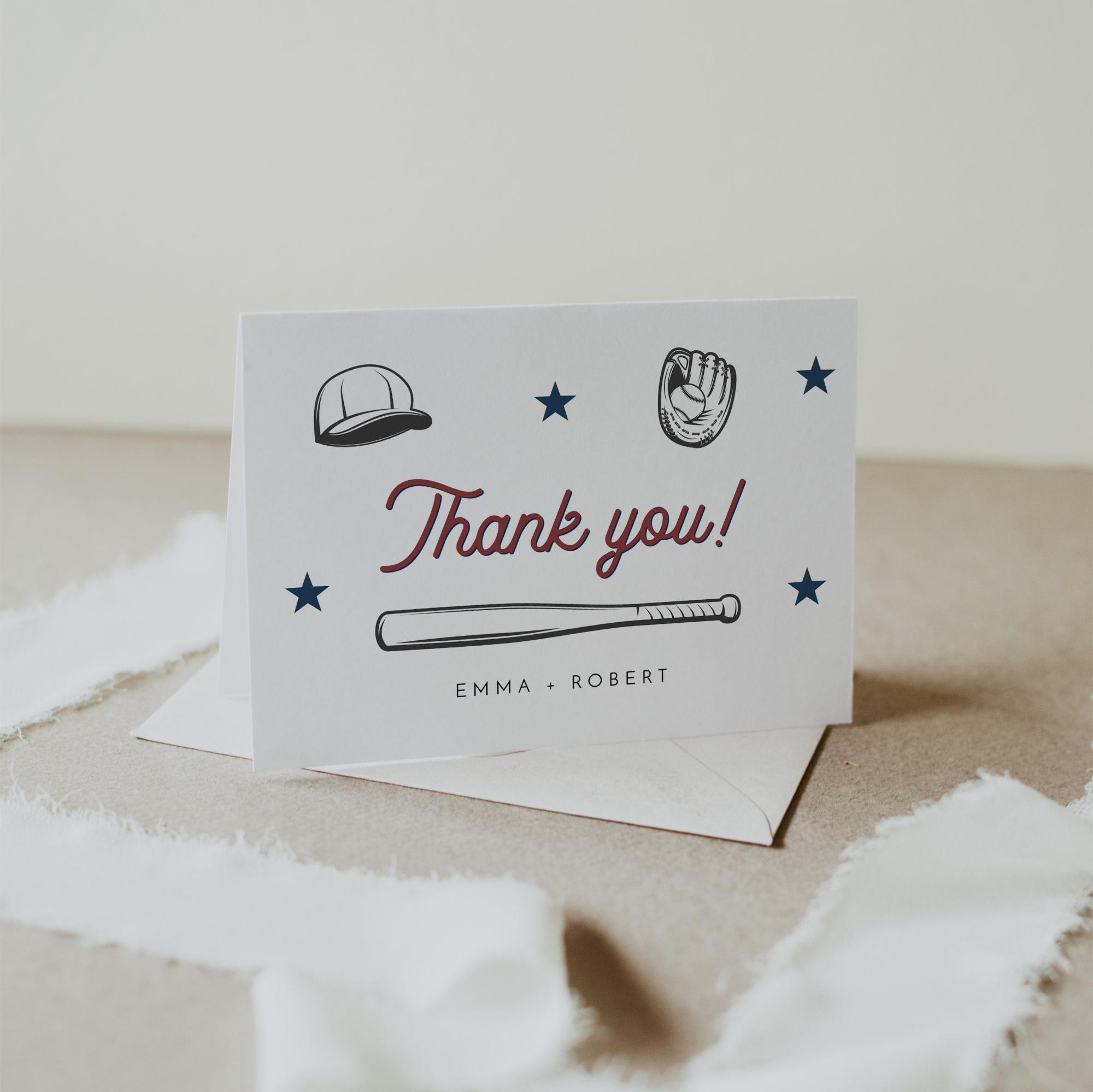 Baseball Thank You Card Template, Printable Thank You Cards, Baseball ...