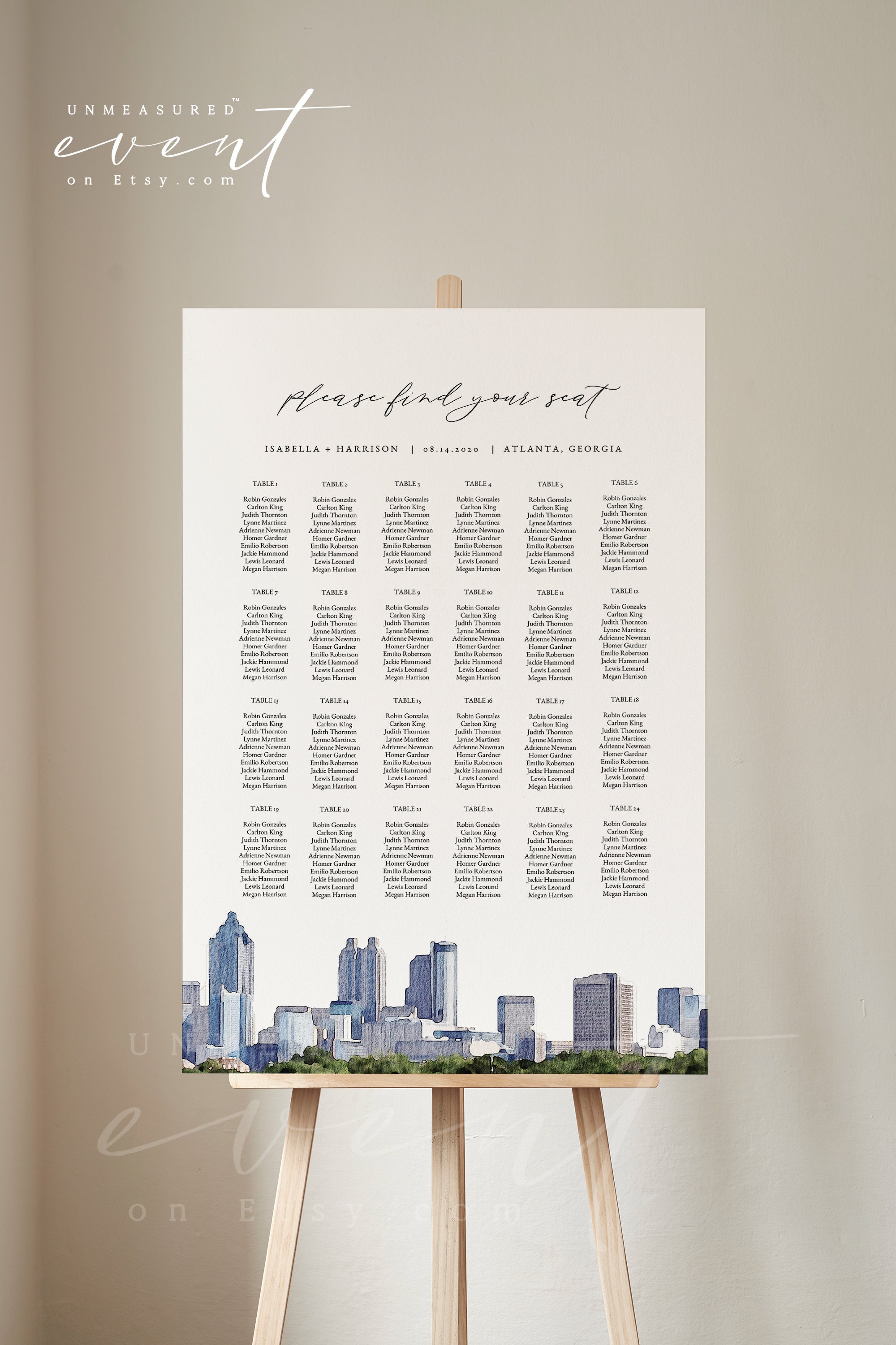 ATLANTA Seating Chart Template Watercolor Atlanta Seating - Etsy