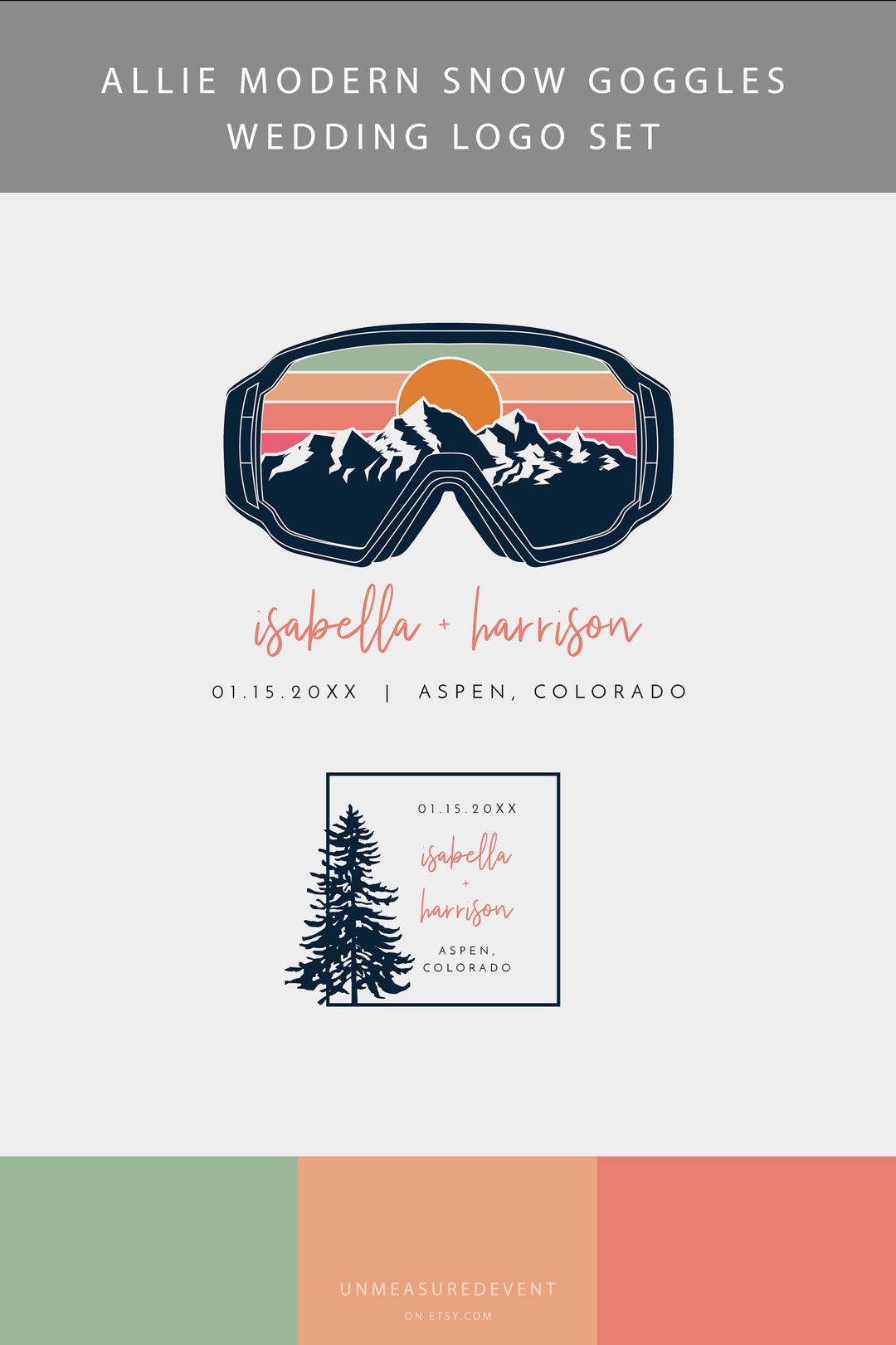 ALLIE Snowboarding Wedding Logo Template, Editable Ski Wedding Monogram ...