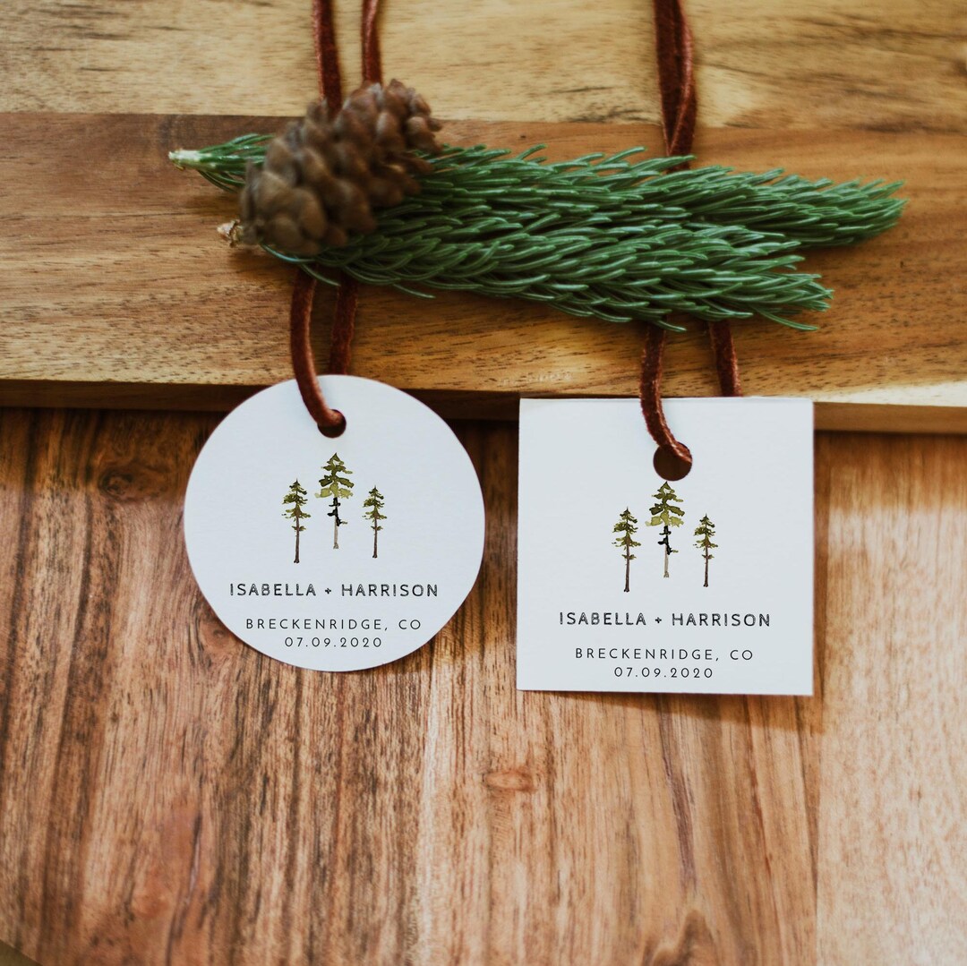 Pine Tree Round Favor Tag Template, Pine Square Favor Tag, Mountain ...