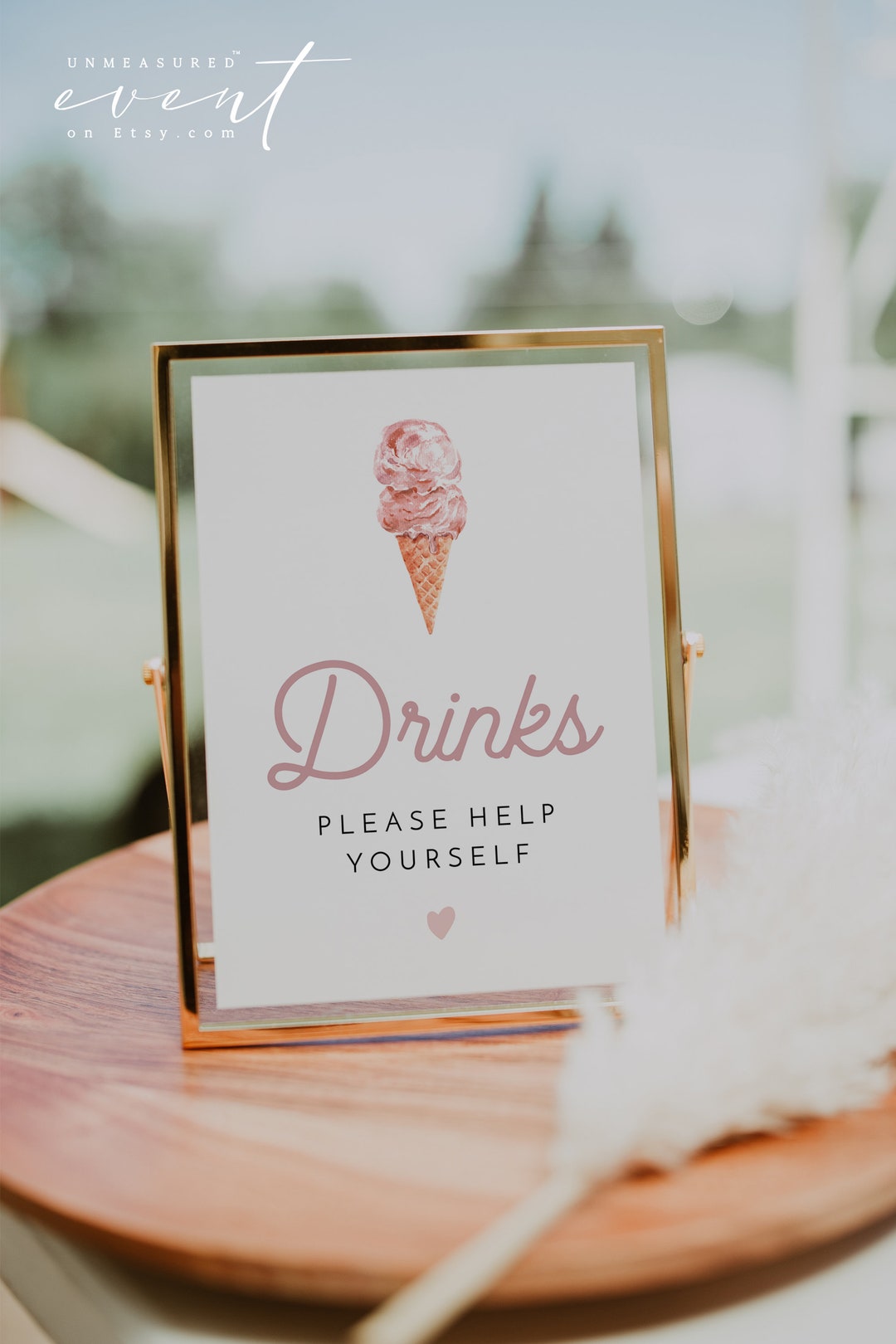 Drink Table Sign Printable, Ice Cream Bridal Shower Drinks Sign, Ice ...