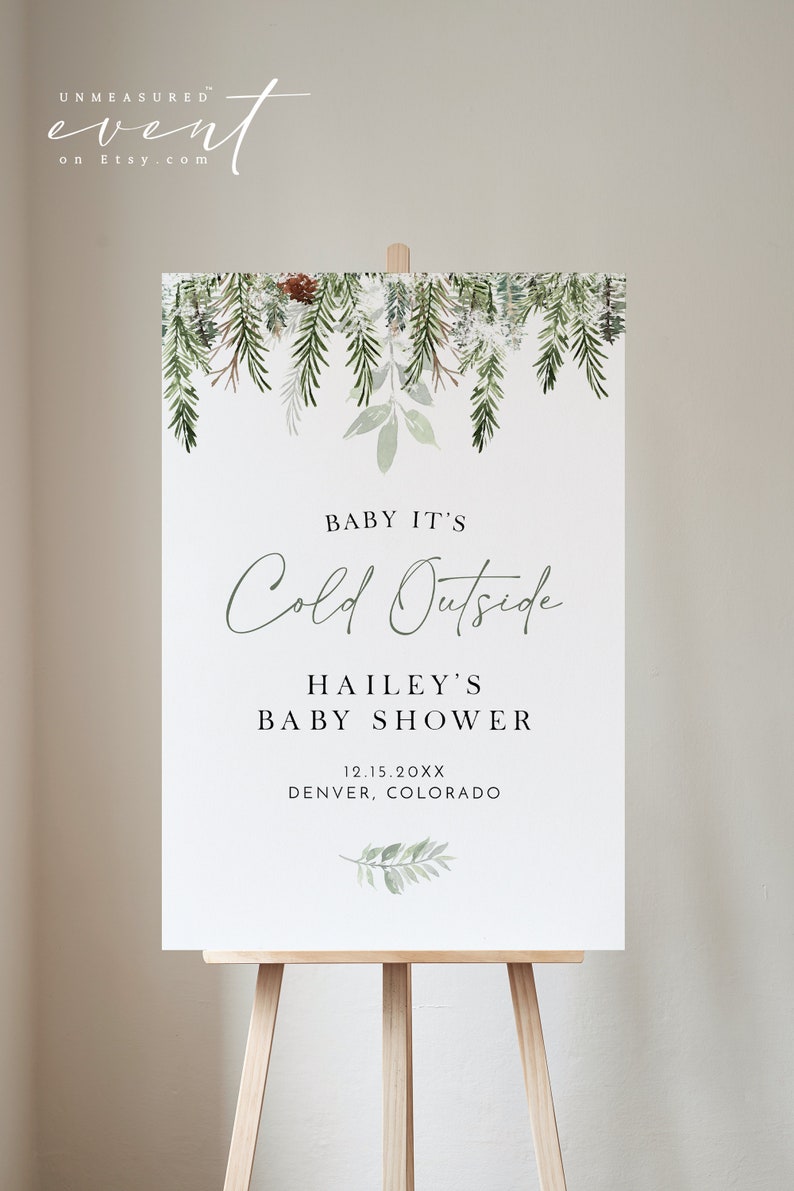 JOY Baby Shower Welcome Sign Template Rustic Winter Greenery - Etsy