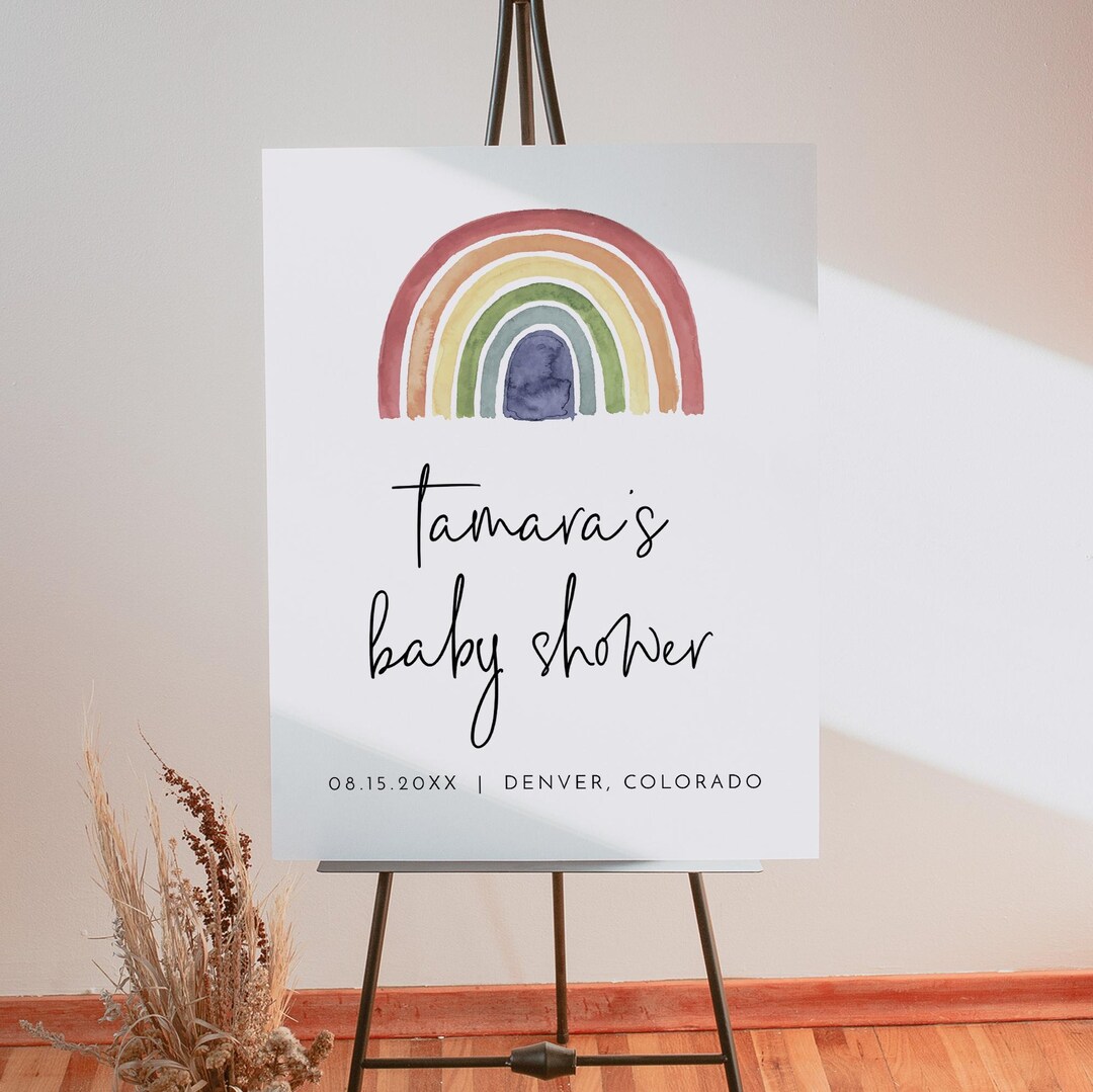 Rainbow Baby Shower Welcome Sign Printable, Muted Tone Rainbow Baby ...