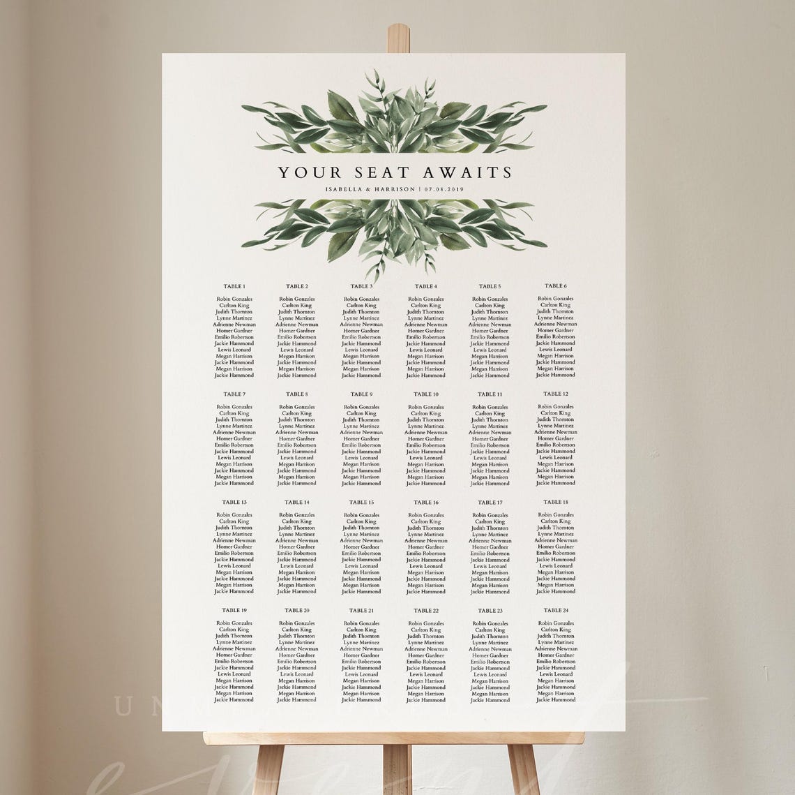 Greenery Seating Chart Template, Greenery Wedding Seating Chart, Your ...