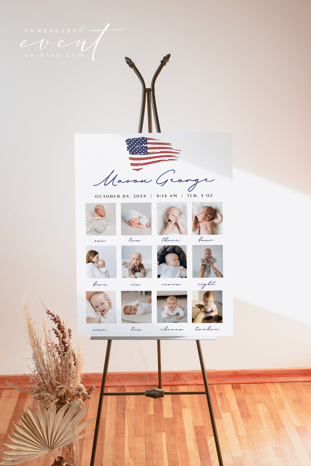 AMERICAN FLAG Photo Milestone Poster, First Birthday Milestone Sign ...