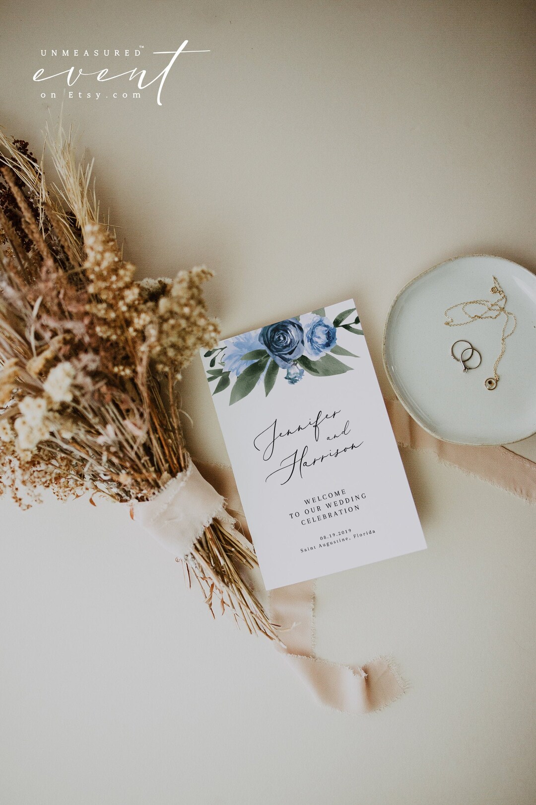 MILENA Wedding Program Template, Dusty Blue Wedding Program, Slate Blue ...