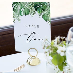 Tropical Wedding Table Number Template, Monstera Wedding Table Number ...