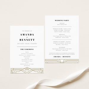 DAISY Art Deco Wedding Program Template, 20's Wedding Program, Gatsby Wedding Program, Gold ...