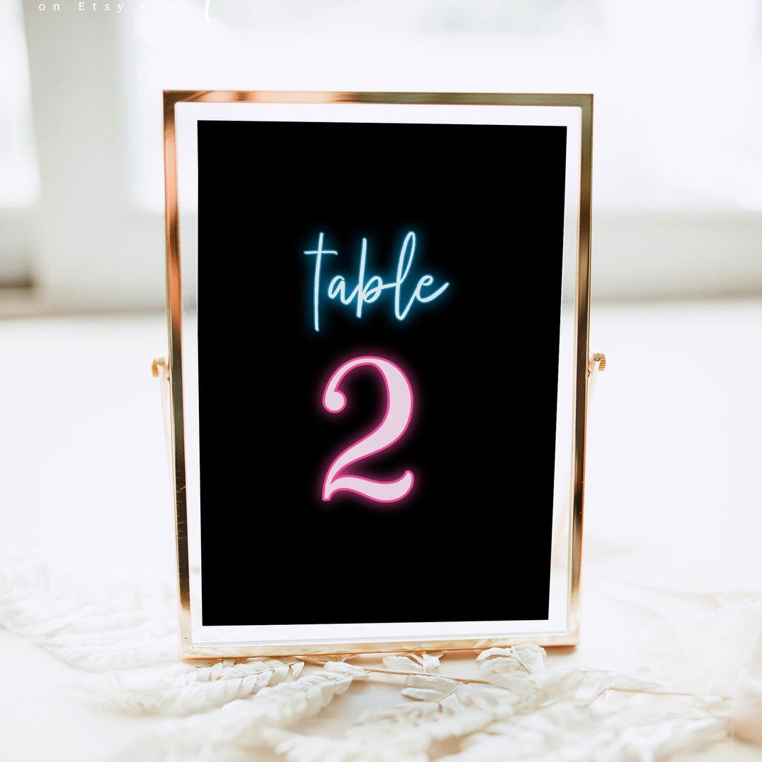 Neon Table Numbers Template, Glow Party Table Number Cards, Gaming ...