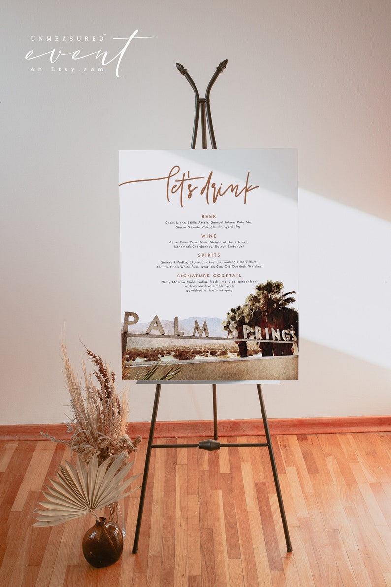 JADE Palm Springs Bar Menu Sign Template Printable Watercolor - Etsy
