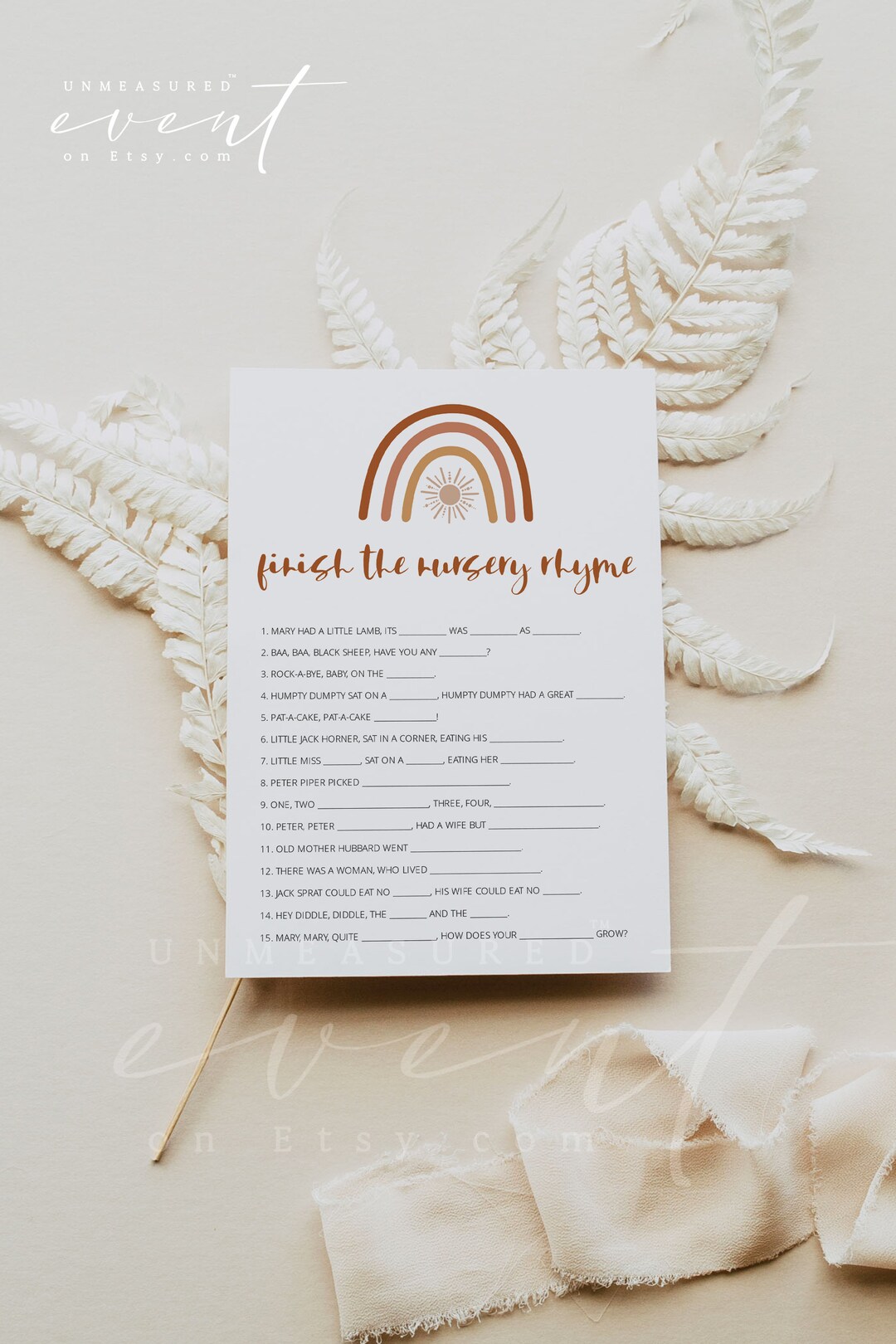 TINLEY Finish the Nursery Rhyme Game, Boho Rainbow Baby Shower Games ...