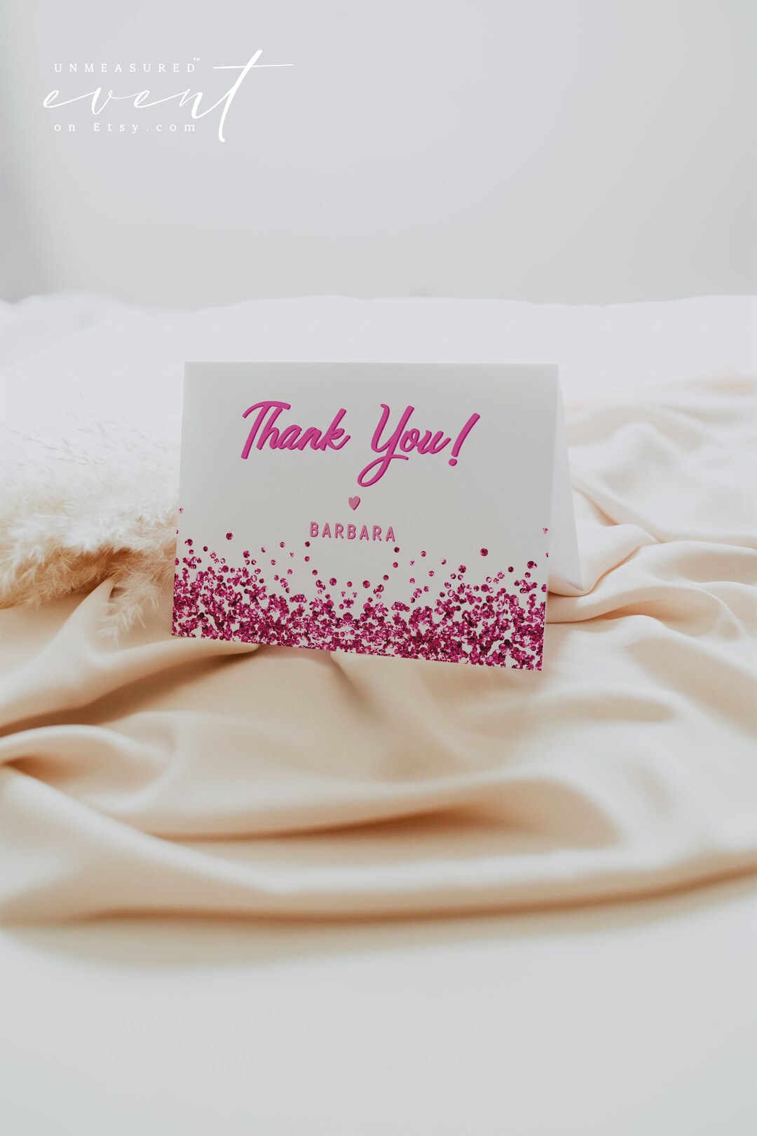BARB Hot Pink Thank You Card Template, Pink Glitter Thank You Card ...