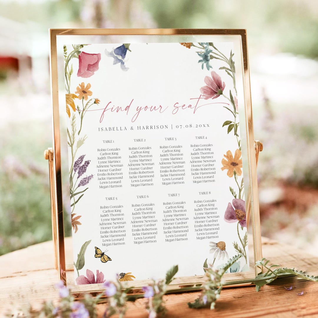 Small Wedding Seating Chart Template, Wildflower Seating Chart, Micro ...