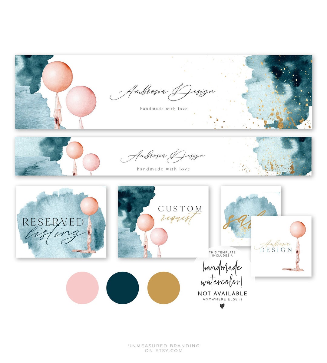 STELLA Watercolor Balloon Etsy Branding Kit Templates Party - Etsy