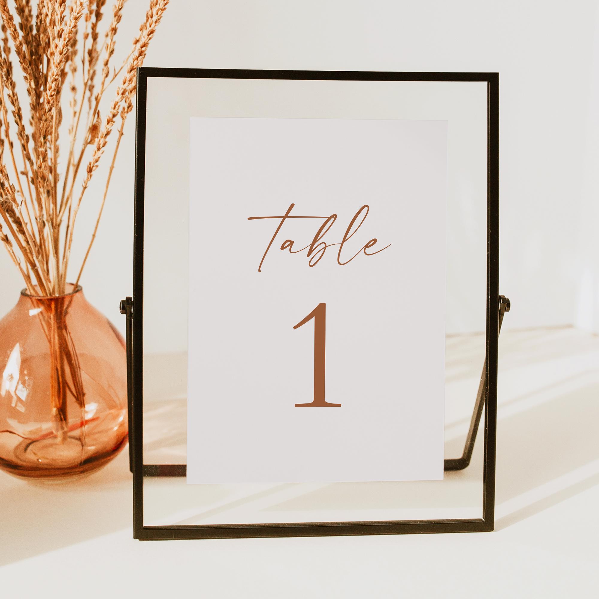 BLAIR Wedding Table Number Template, Terracotta Wedding Table Numbers ...