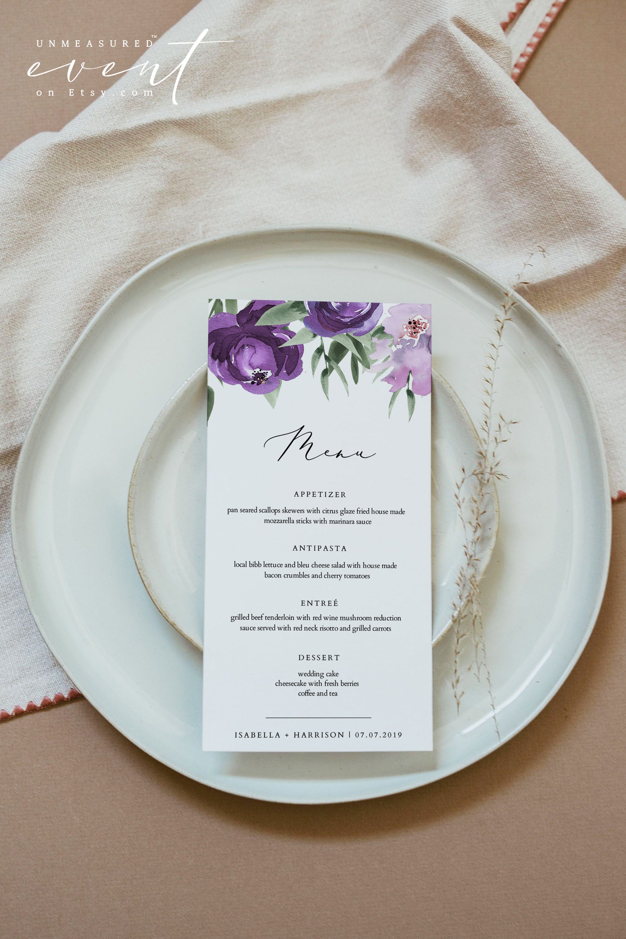 LILAH Purple Floral Wedding Menu Template Purple Wedding Menu - Etsy