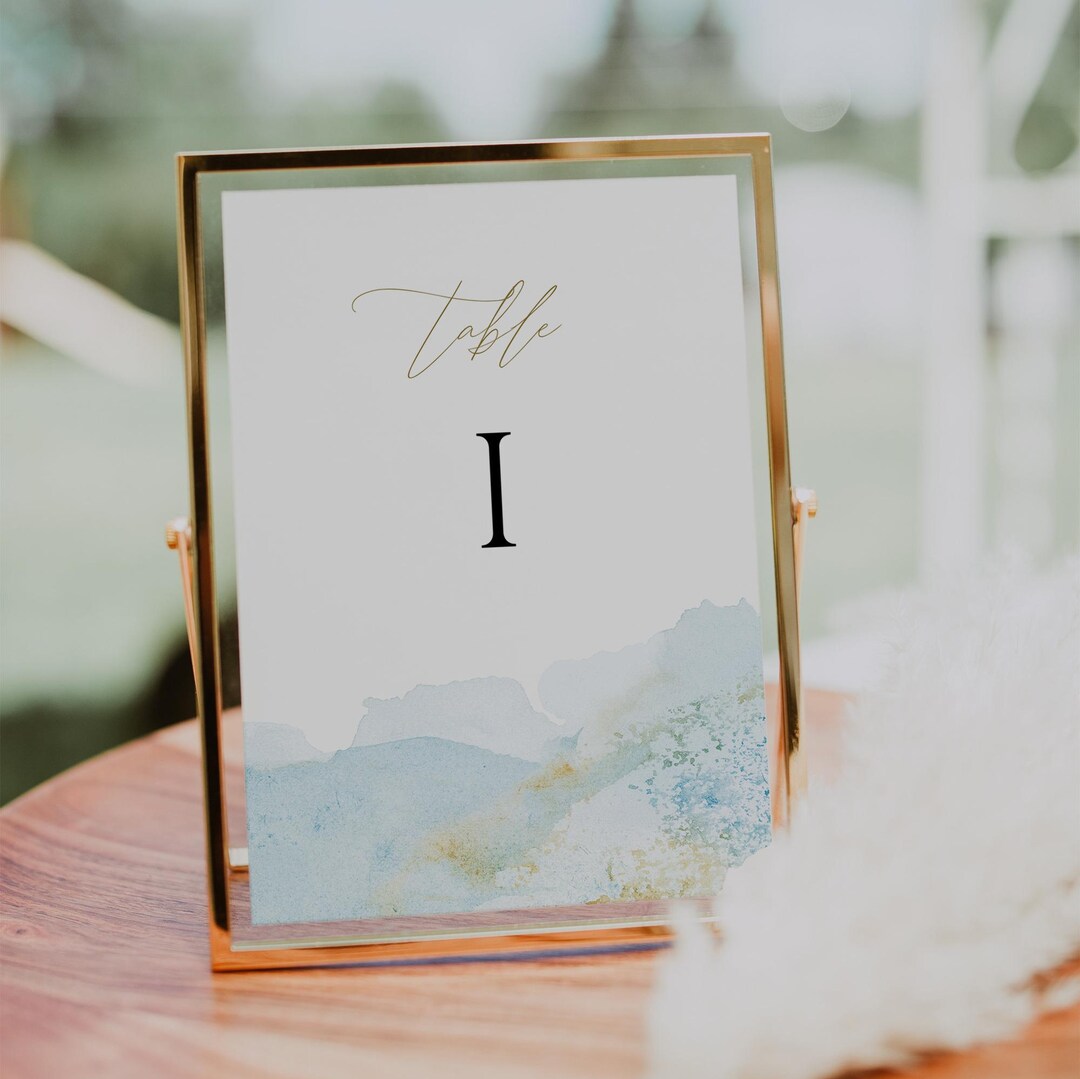 Blue Watercolor Table Number Template, Printable Table Numbers, Wedding ...