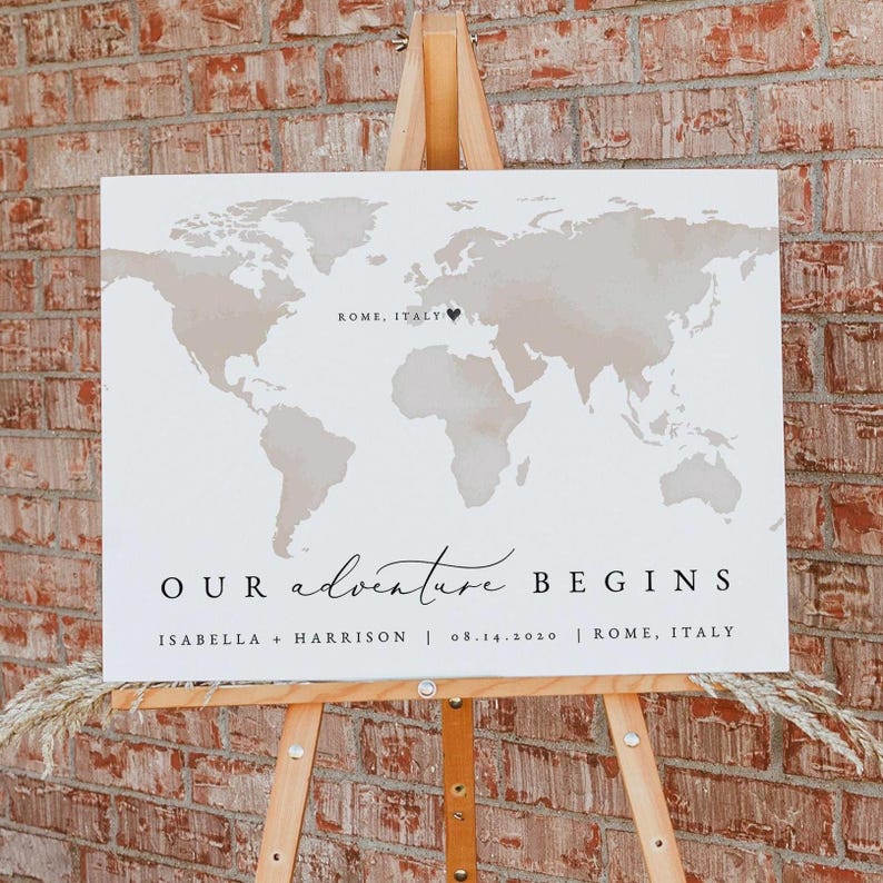 Destination Wedding Welcome Sign, Map Welcome Sign, Watercolor Map ...