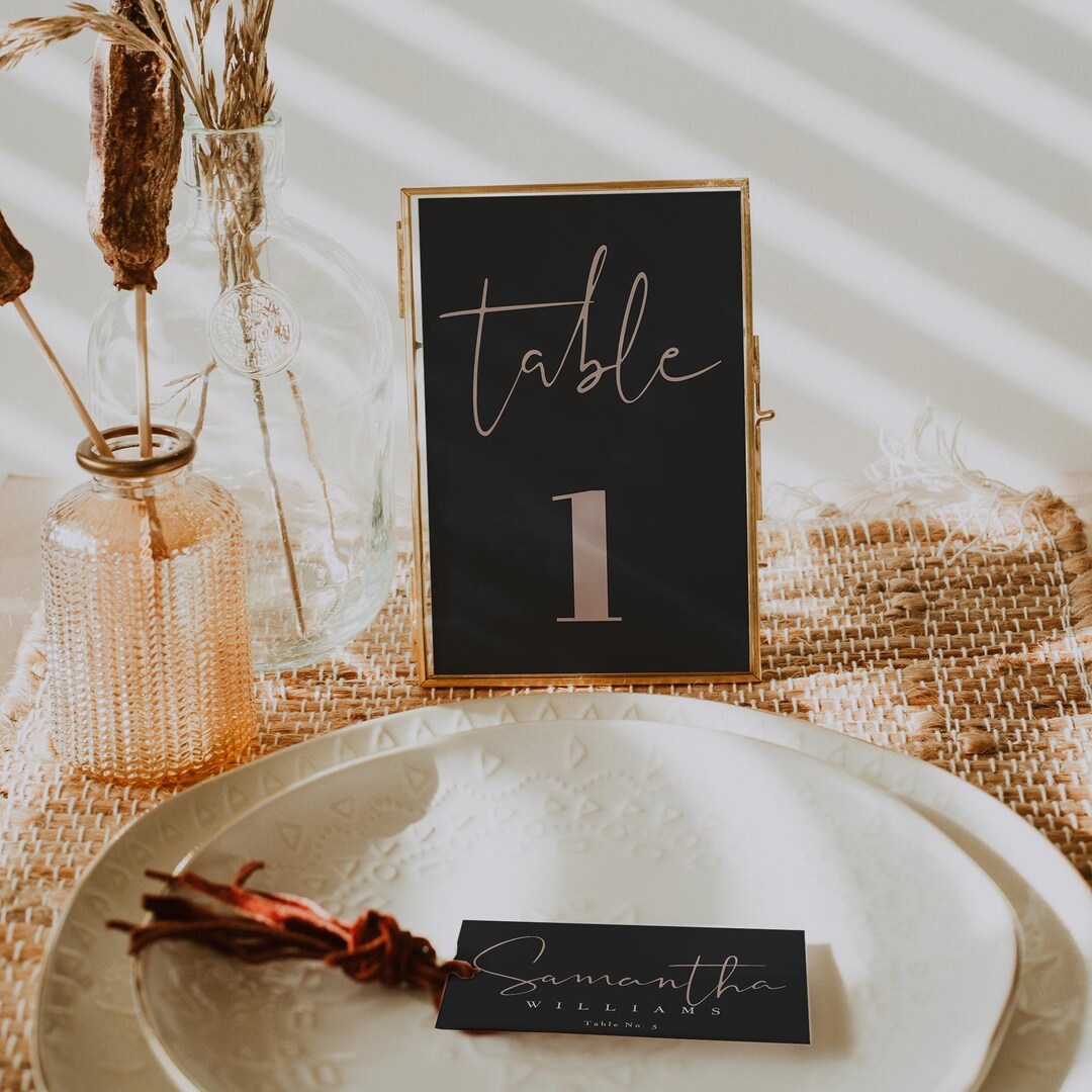 Rose Gold and Black Table Number Template, Romantic Wedding Table ...