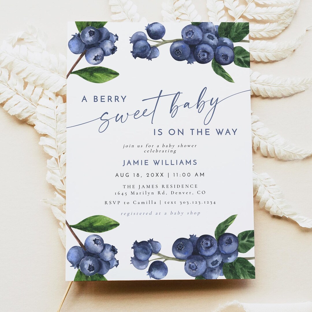 JAMIE Blueberry Baby Shower Invitation Template, Berry Baby Shower ...